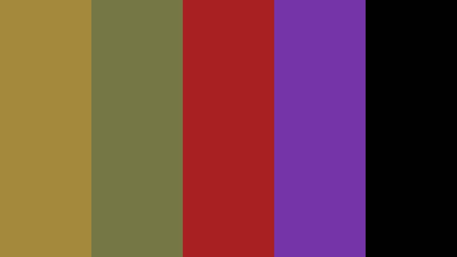 The Springtrap Color Palette #A38939 #757845 #A72121 #7435A9 #000000 Hex