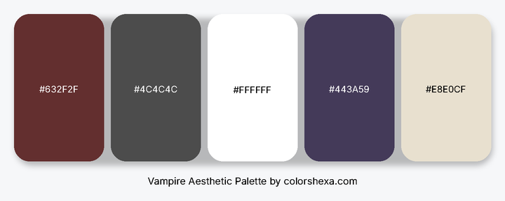 Vampire Aesthetic Palette Palette #632F2F #4C4C4C #FFFFFF #443A59 # ...