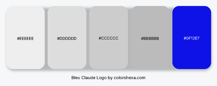 Bleu Claude Logo Palette #EEEEEE #DDDDDD #CCCCCC #BBBBBB #0F12E7 Hex