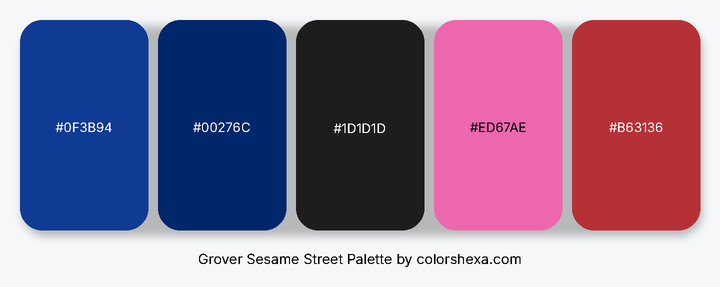 Grover Sesame Street Palette Palette #0F3B94 #00276C #1D1D1D #ED67AE # ...