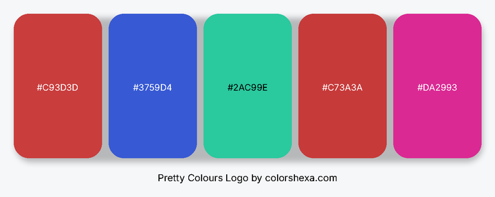 Pretty Colours Logo Palette #C93D3D #3759D4 #2AC99E #C73A3A #DA2993 Hex