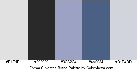 Forma Silvestris Brand Palette #E1E1E1 #292929 #9CA2C4 #4A6084 #D1D4DD Hex