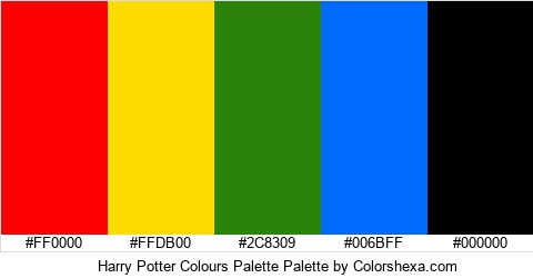 Harry Potter Colours Palette Palette #FF0000 #FFDB00 #2C8309 #006BFF ...