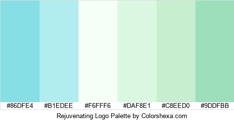 Rejuvenating Logo Palette #86DFE4 #B1EDEE #F6FFF6 #DAF8E1 #C8EED0 ...