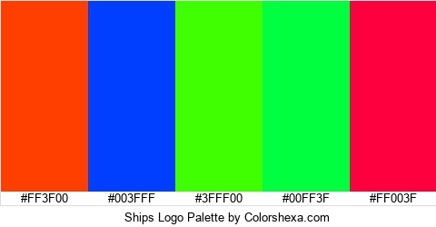 Ships Logo Palette #FF3F00 #003FFF #3FFF00 #00FF3F #FF003F Hex