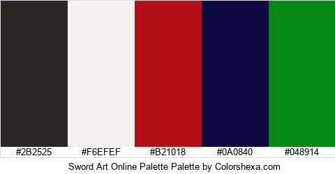 Sword Art Online Palette Palette #2B2525 #F6EFEF #B21018 #0A0840 ...