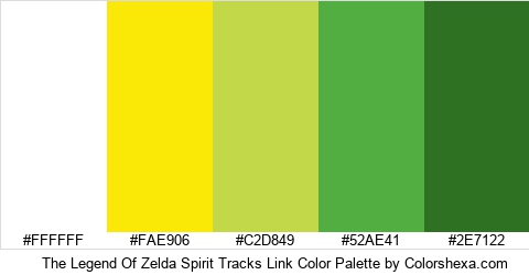 The Legend Of Zelda Spirit Tracks Link Color Palette #FFFFFF #FAE906 # ...