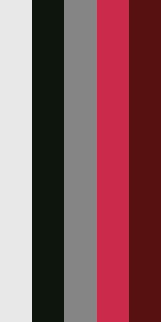 Grease Palette Palette #E8E8E8 #0D150D #858585 #CC2A4B #581111 Hex